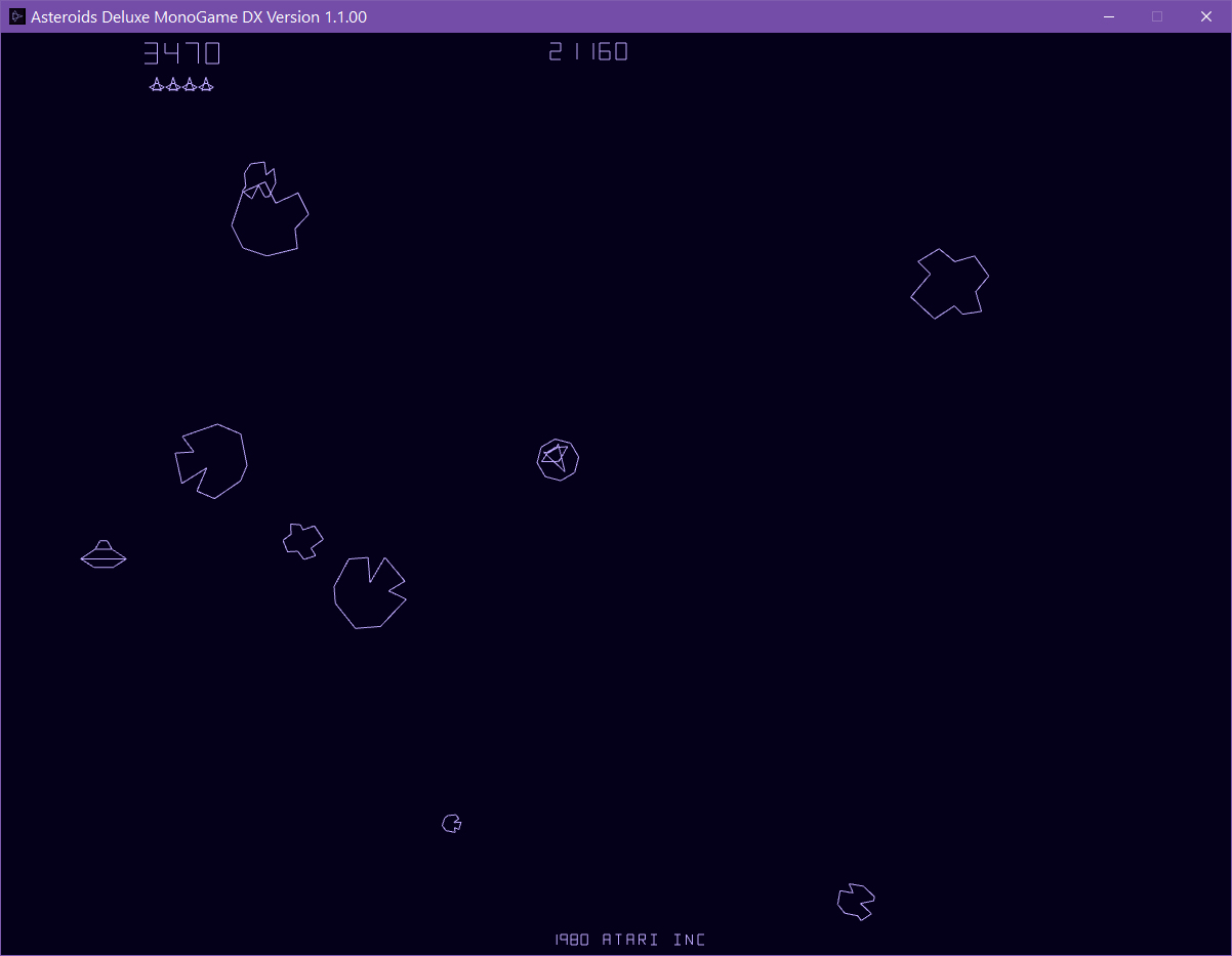 Asteroids Deluxe created in Visual Studio 2017 using Monogame 3.6 by LanceJZ